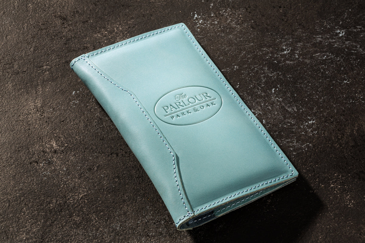 Mint Leather Check Presenter | Light Blue Bill Holder– Mureli Workshop