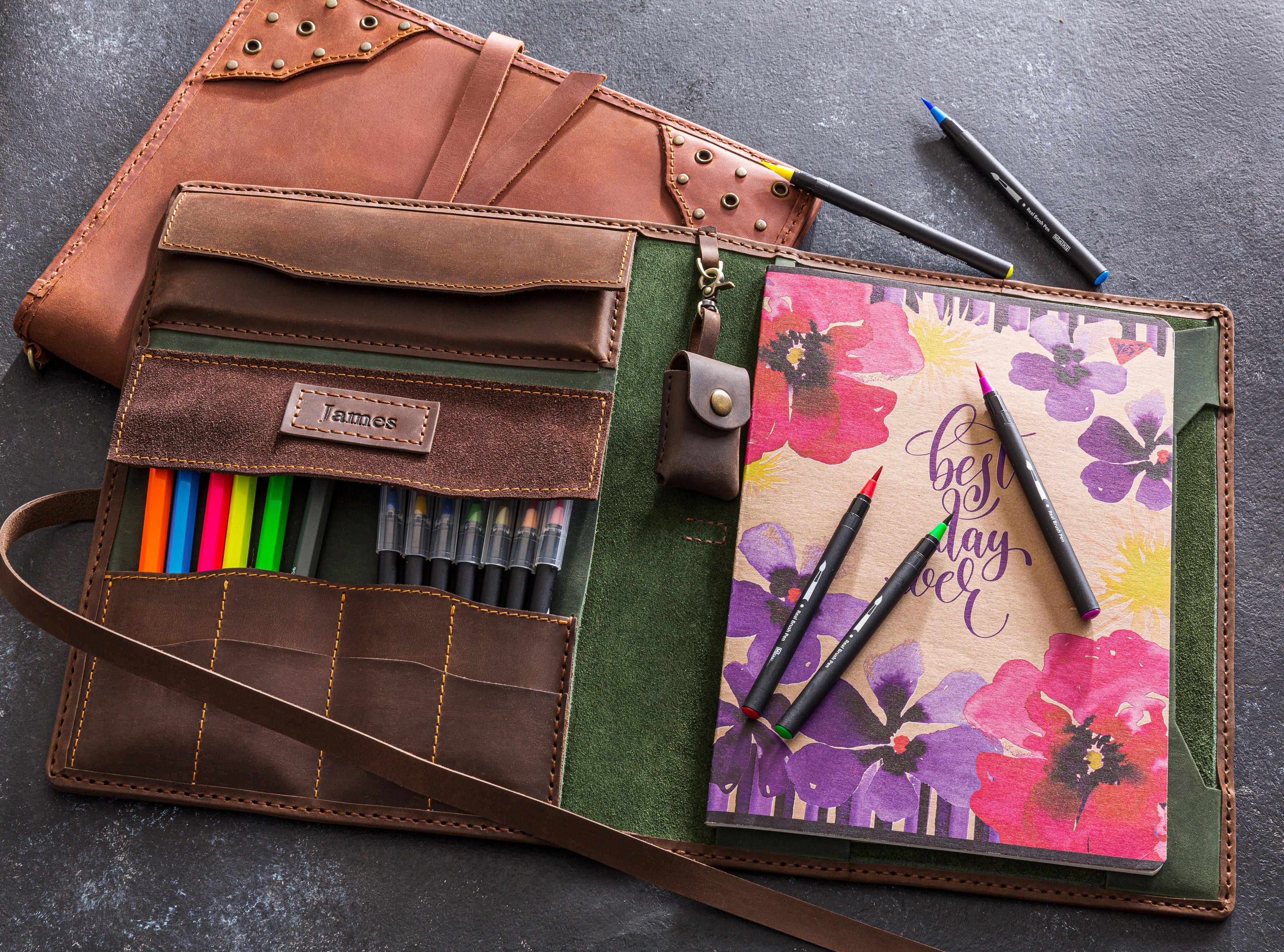 Leather Art Organizer – A4 Sketchbook & Pencil Set for Artists– Mureli ...